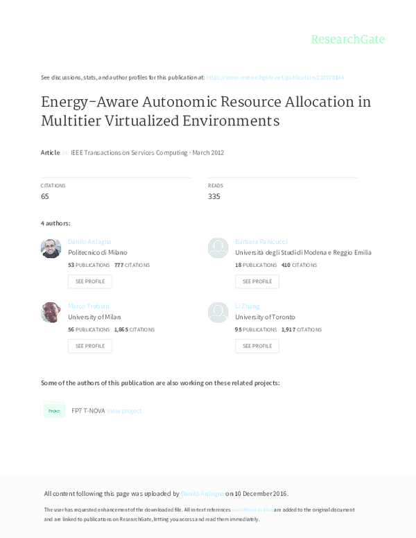 (PDF) Energy-aware autonomic resource allocation in multi-tier virtualized environments