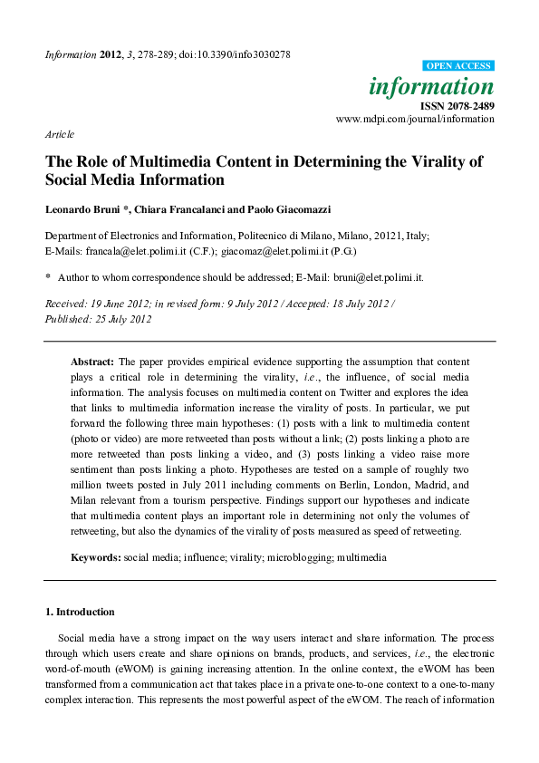 (PDF) The Role of Multimedia Content in Determining the Virality of ...