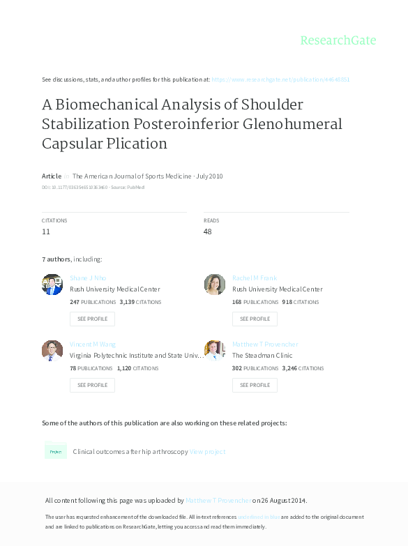 (PDF) A Biomechanical Analysis of Shoulder Stabilization ...