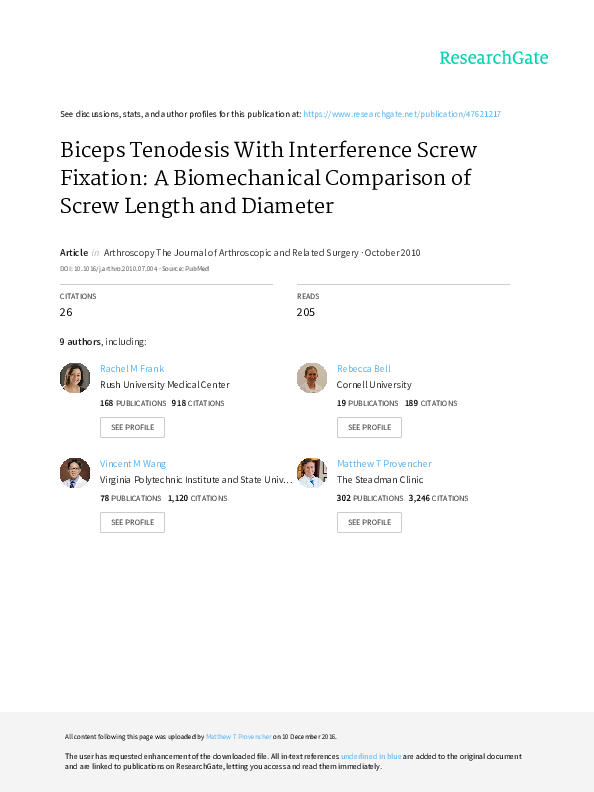 (PDF) Biceps Tenodesis With Interference Screw Fixation: A ...