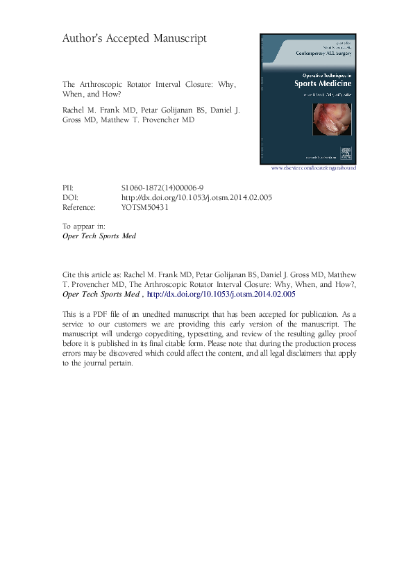 (PDF) The Arthroscopic Rotator Interval Closure: Why, When, and How?