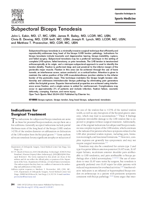 (PDF) Subpectoral Biceps Tenodesis