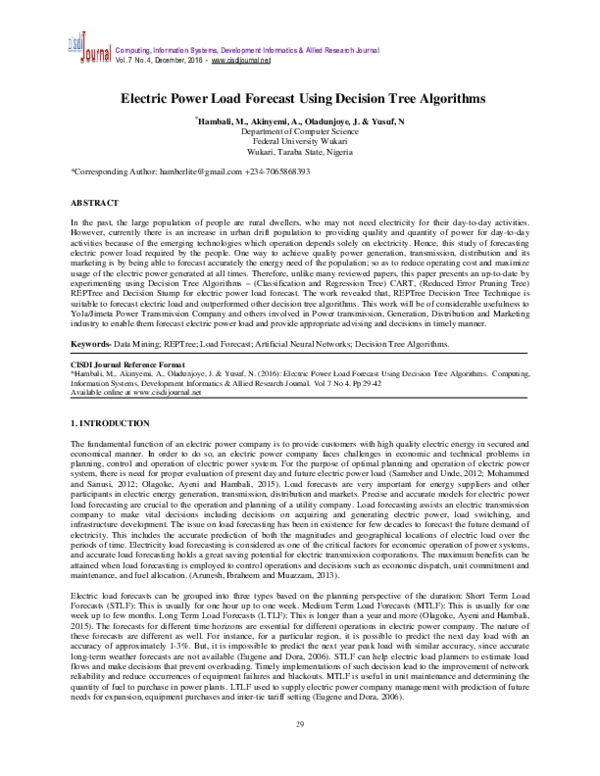 Pdf Electric Power Load Forecast Using Decision Tree Algorithms