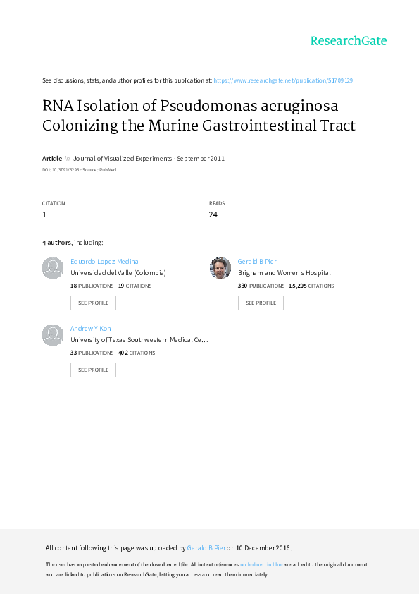 (PDF) RNA Isolation of Pseudomonas aeruginosa Colonizing the Murine ...