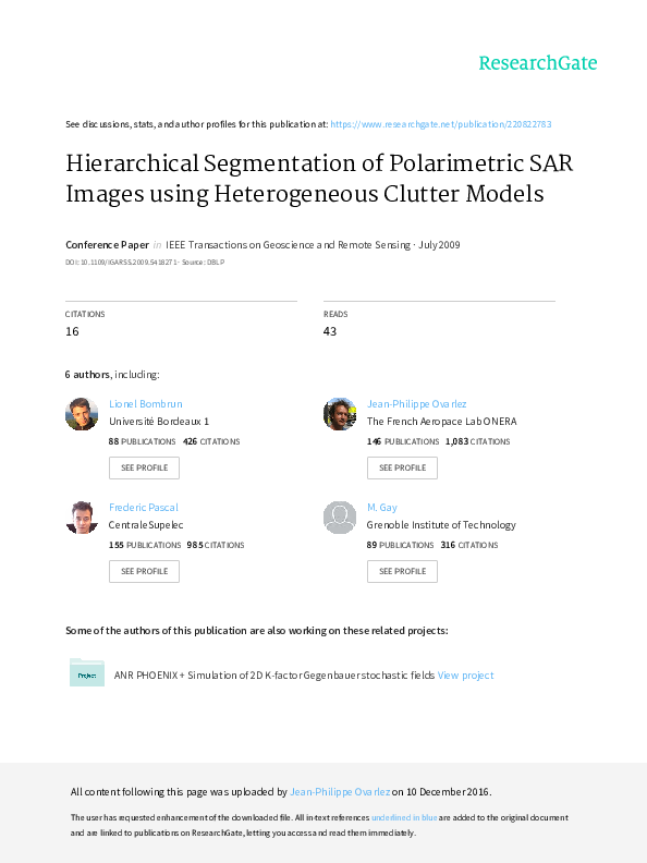 (PDF) Segmentation of SAR Images Using Quadtree and Potts Model | Miguel Flores - Academia.edu