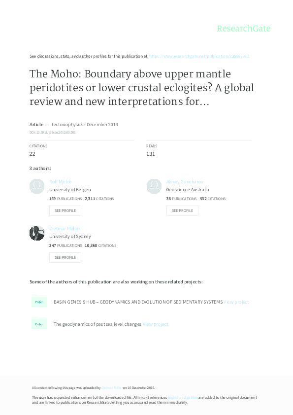 (PDF) The Moho: Boundary above upper mantle peridotites or lower ...