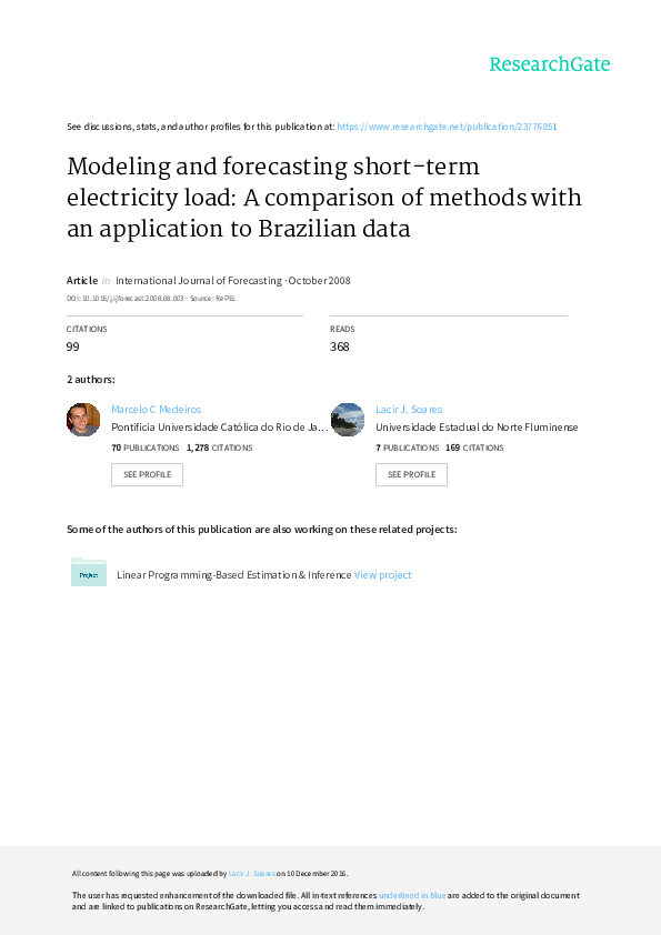 (PDF) Modeling and forecasting short-term electricity load: A ...