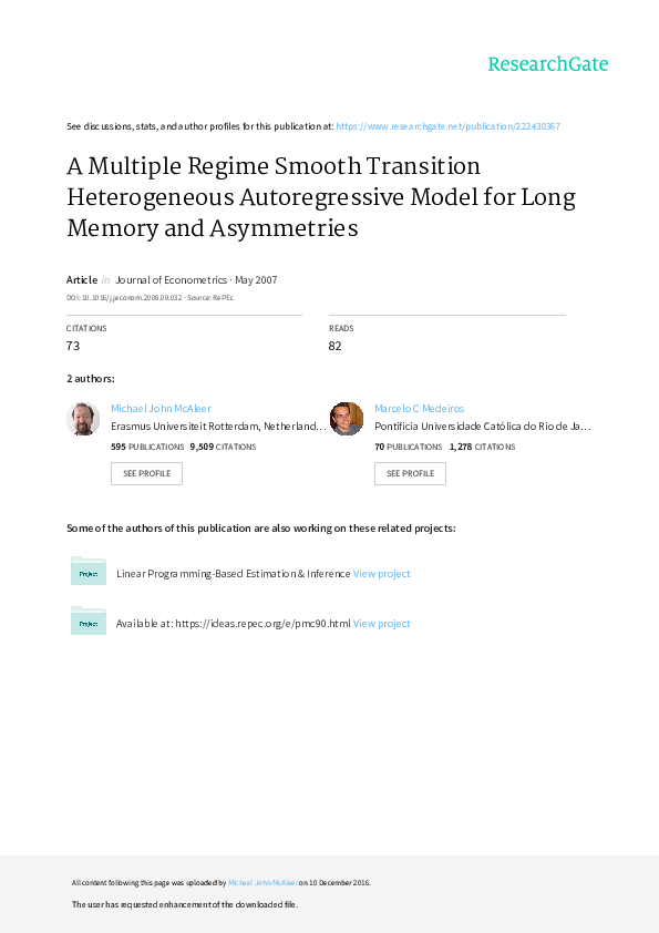 Pdf A Multiple Regime Smooth Transition Heterogeneous Autoregressive Model For Long Memory And