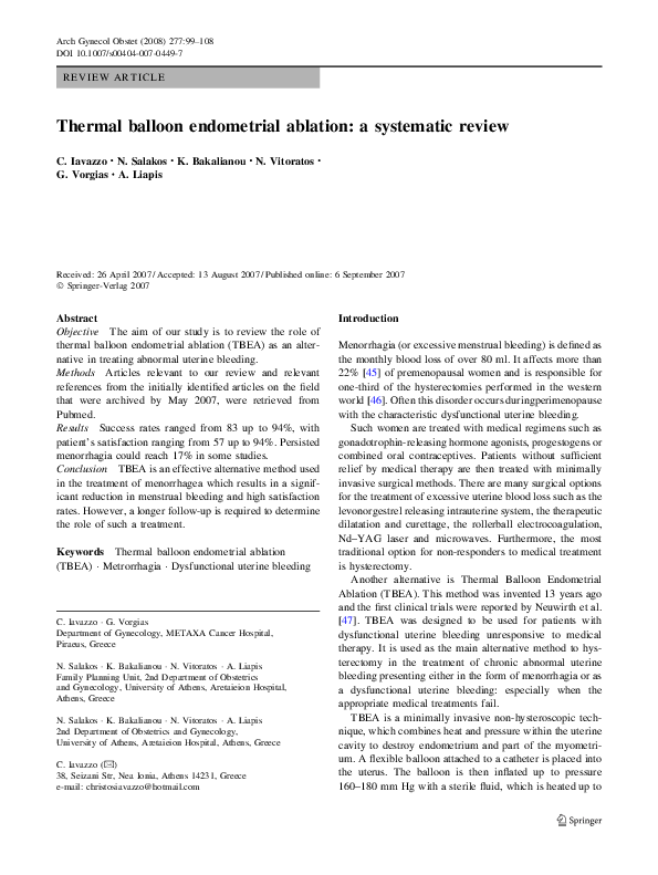 (PDF) Thermal balloon endometrial ablation: a systematic review