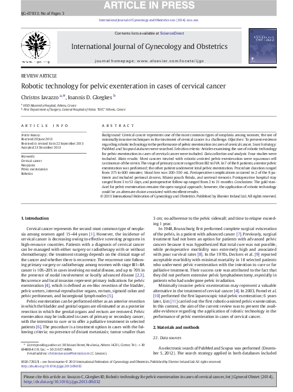 (PDF) Robotic technology for pelvic exenteration in cases of cervical ...