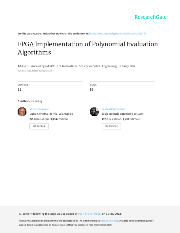 (PDF) FPGA implementation of polynomial evaluation algorithms