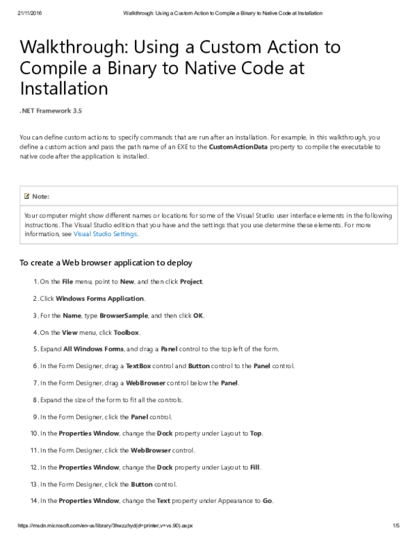 Pdf Walkthrough Using A Custom Action To Compile A Binary To Native