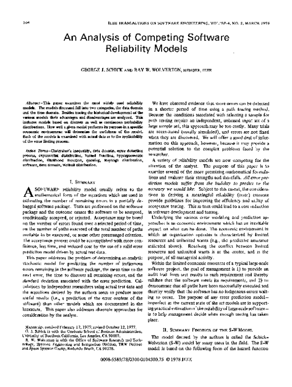 (PDF) An analysis of competing software reliability models