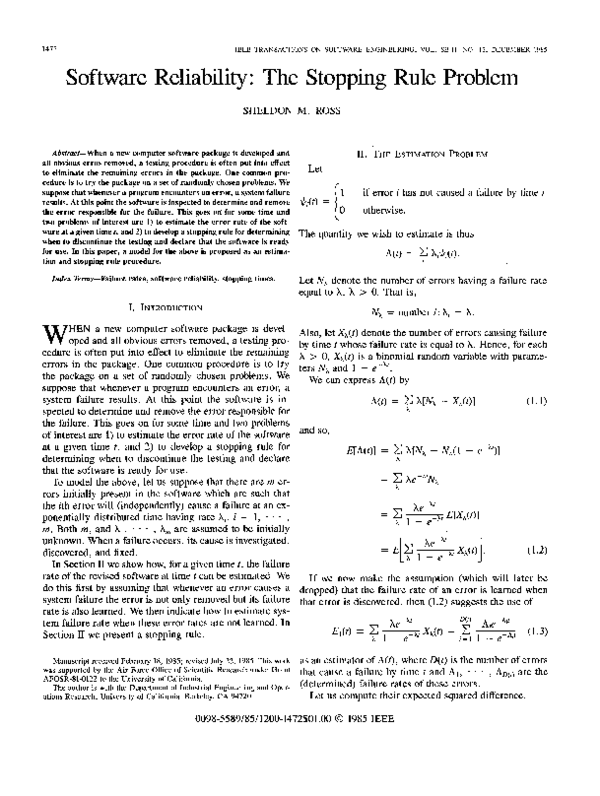 Pdf Software Reliability Growth Modeling Models And Applications