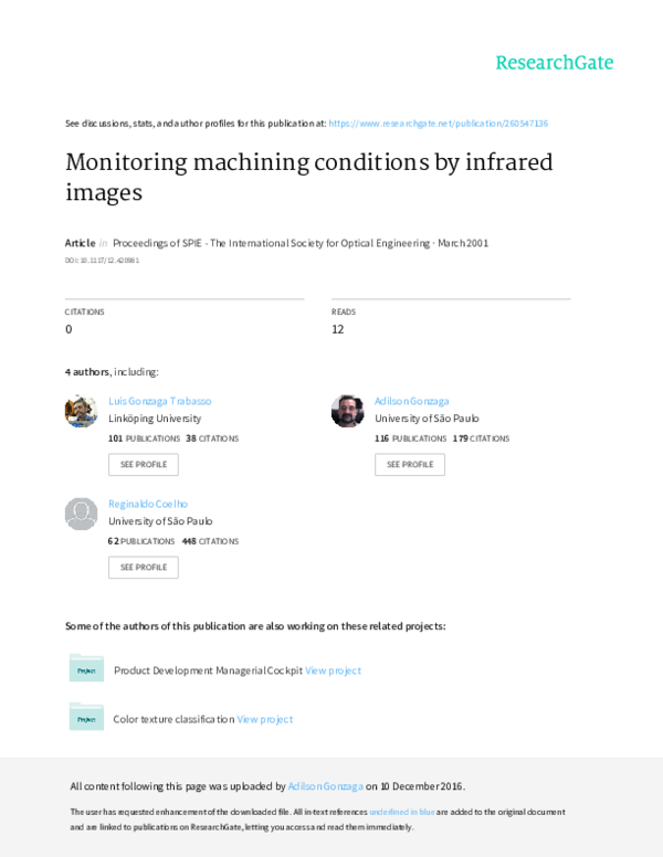 (PDF) Monitoring machining conditions by infrared images