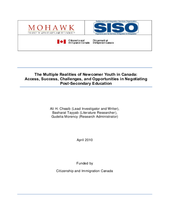 (PDF) The Multiple Realities of Newcomer Youth in Canada: Access ...