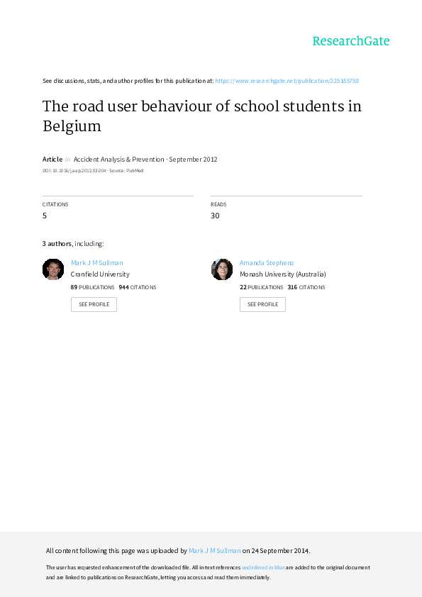 (PDF) The road user behaviour of school students in Belgium