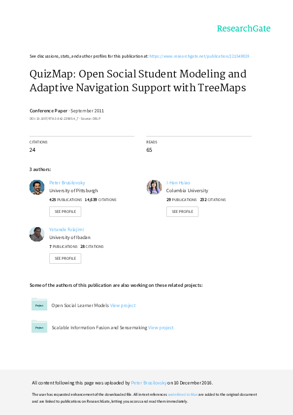 (PDF) QuizMap: open social student modeling and adaptive navigation support with TreeMaps