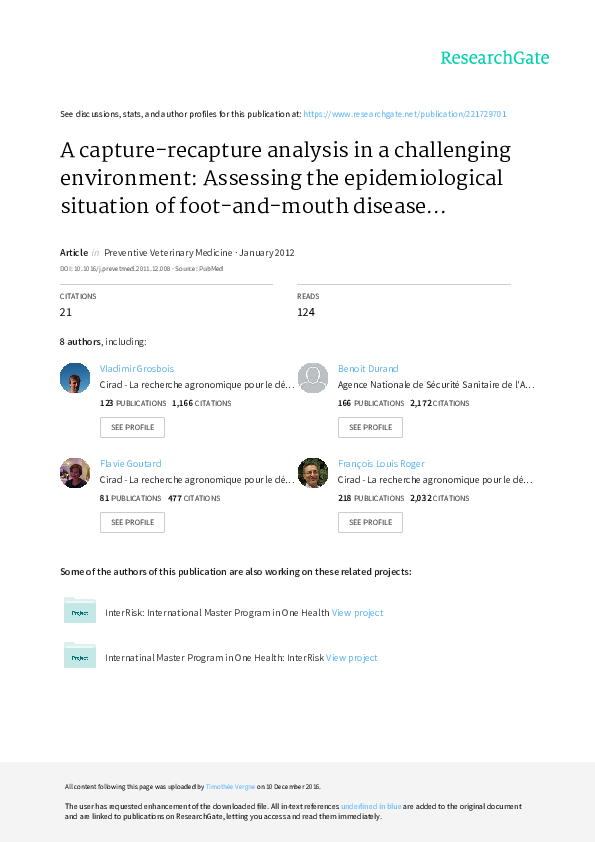 (PDF) A capture recapture analysis in a challenging environment ...