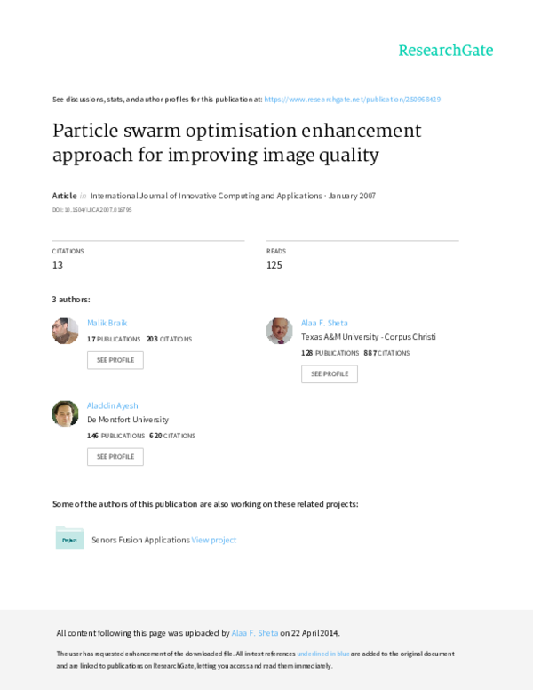 (PDF) Particle swarm optimisation enhancement approach for improving image quality
