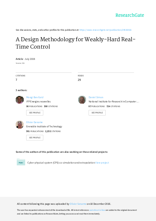 (PDF) A Design methodology for weakly-hard real-time control 17th IFAC ...