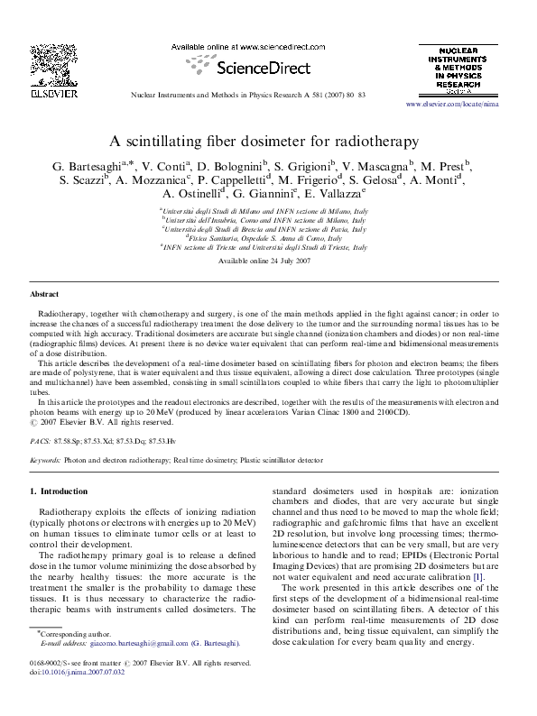 (PDF) A scintillating fiber dosimeter for radiotherapy