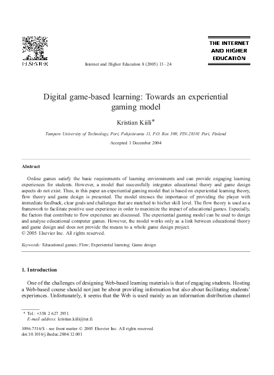(PDF) Digital game-based learning: Towards an experiential gaming model