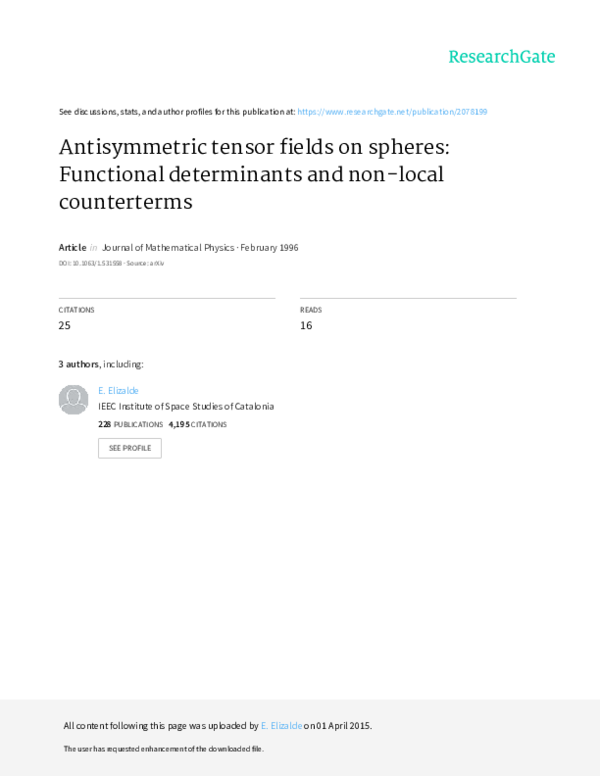 (PDF) Antisymmetric tensor fields on spheres: Functional determinants and non-local counterterms