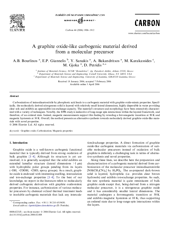 (PDF) A graphite oxide-like carbogenic material derived from a ...