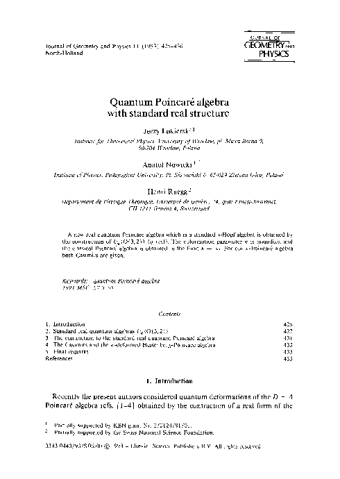 (PDF) Quantum poincaré algebra with standard real structure