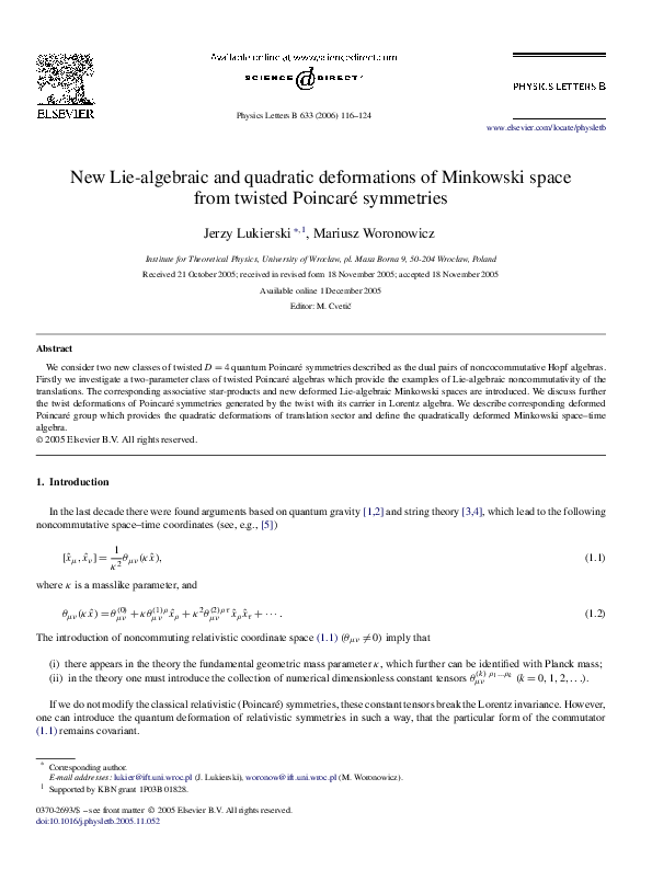 (PDF) New Lie-algebraic and quadratic deformations of Minkowski space ...