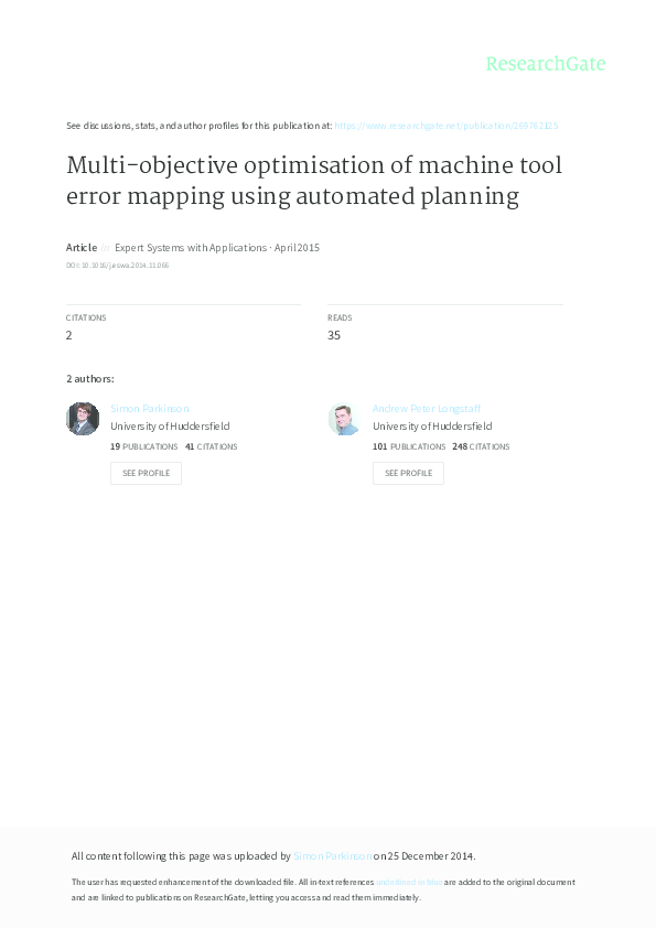 Pdf Multi Objective Optimisation Of Machine Tool Error Mapping Using