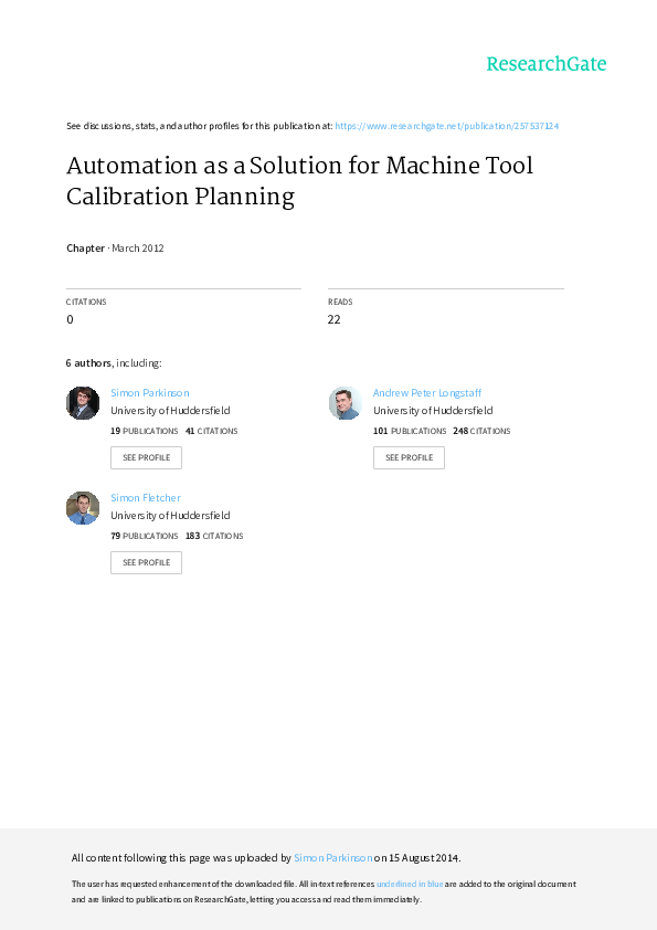 (PDF) Automation as a Solution for Machine Tool Calibration Planning ...