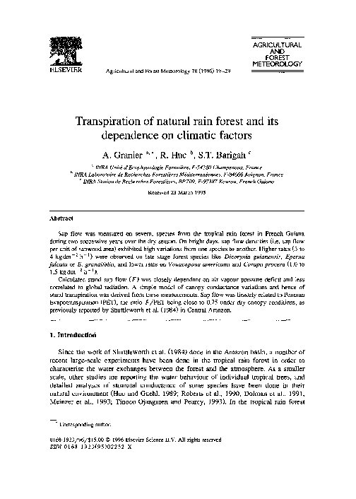 (PDF) Transpiration of natural rain forest and its dependence on ...