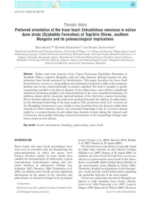 (PDF) Preferred orientation of the trace fossil Entradichnus meniscus ...