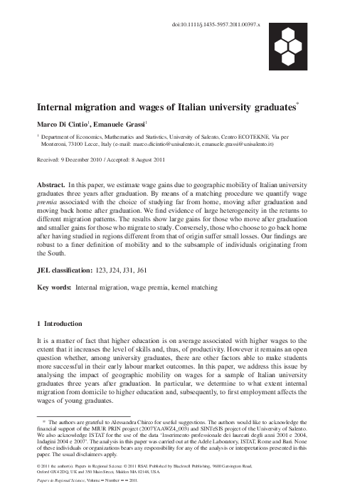 (PDF) Internal migration and wages of Italian university graduates*