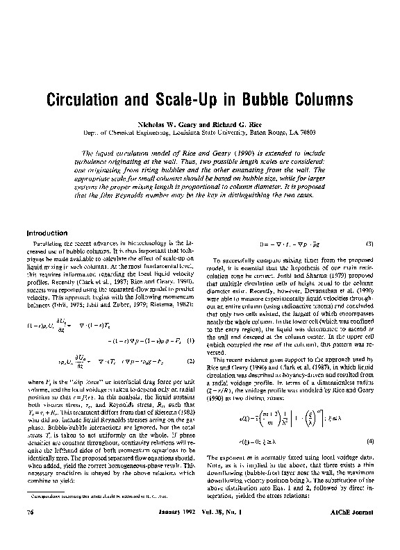 (PDF) Circulation and scale-up in bubble columns