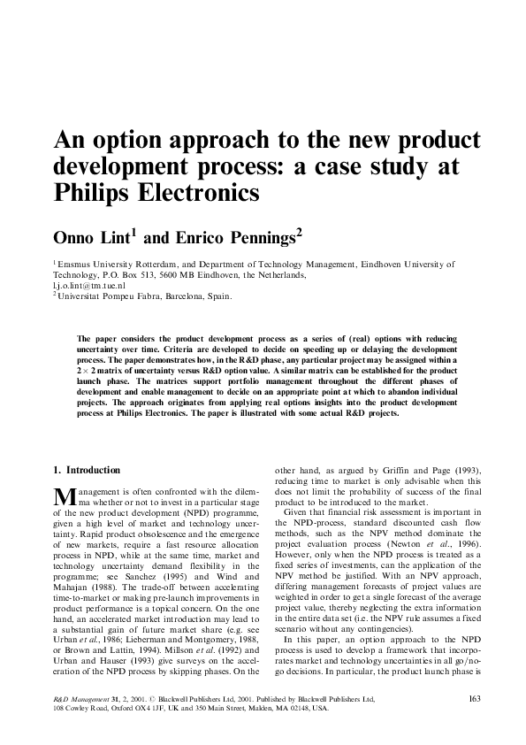 (PDF) An option approach to the new product development process: a case ...