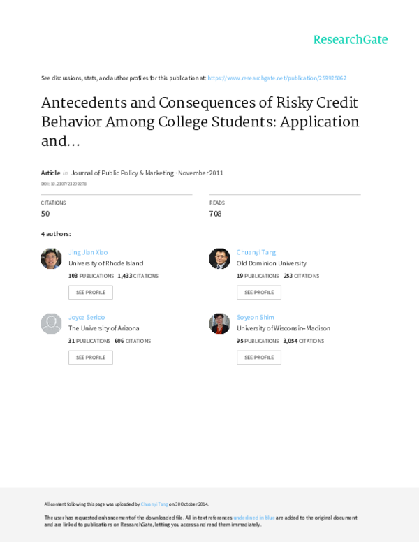 (PDF) Antecedents and Consequences of Risky Credit Behavior Among ...