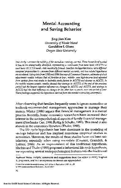 (PDF) Mental Accounting and Saving Behavior