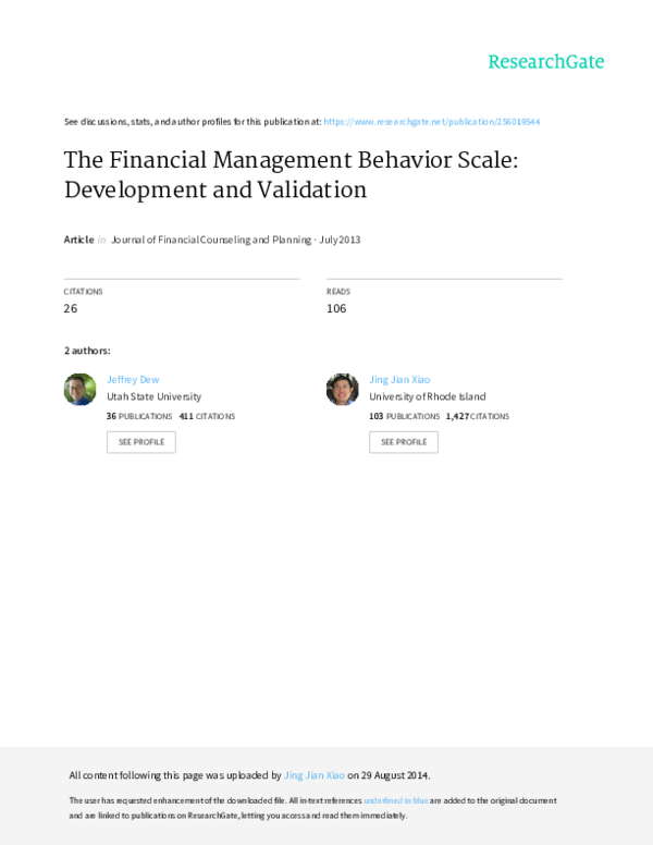 (PDF) The Financial Management Behavior Scale: Development and Validation