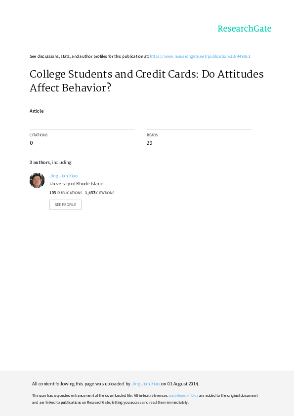(PDF) College Students and Credit Cards: Do Attitudes Affect Behavior?