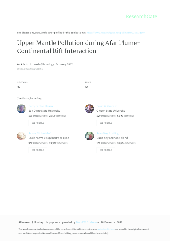 (PDF) Upper Mantle Pollution during Afar Plume-Continental Rift Interaction