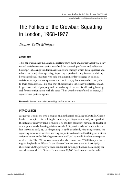 (PDF) The Politics of the Crowbar: Squatting in London, 1968-1977