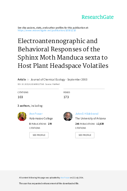 (PDF) Electroantennographic and behavioral responses of the sphinx moth Manduca sexta to host ...