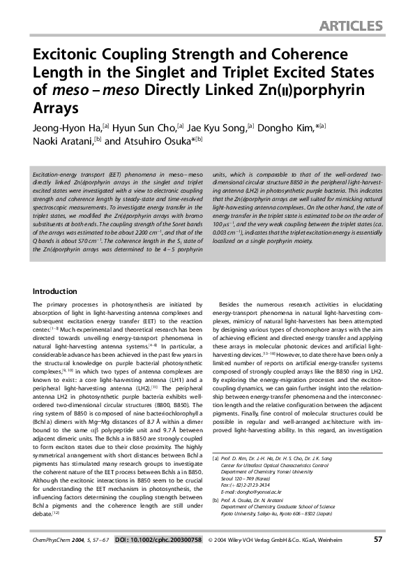 (PDF) Excitonic Coupling Strength and Coherence Length in the Singlet ...