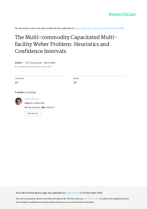 (PDF) The multi-commodity capacitated multi-facility Weber problem: heuristics and confidence ...