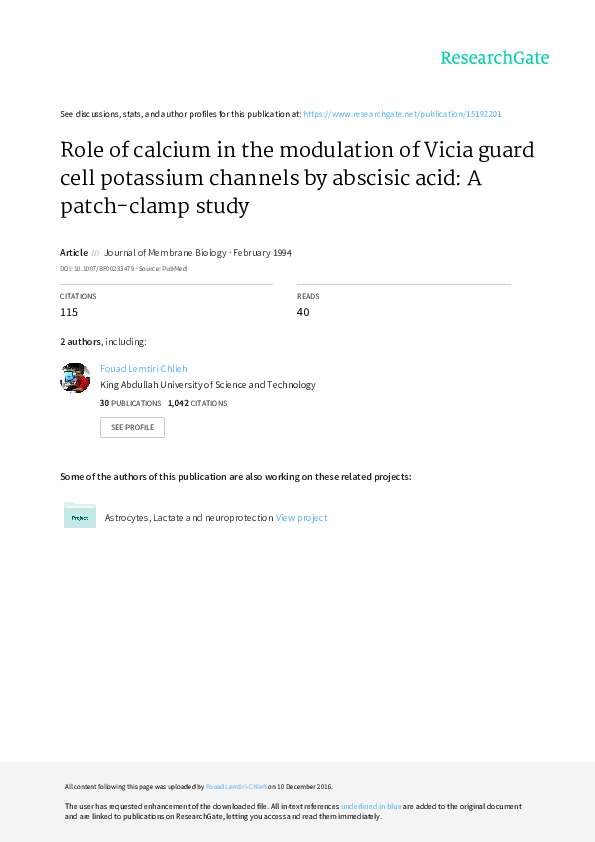 (PDF) Role of calcium in the modulation of Vicia guard cell potassium ...