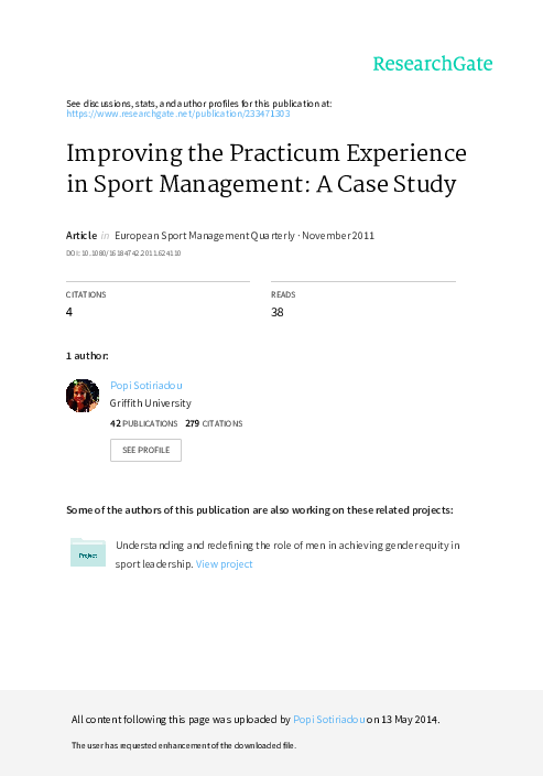 (PDF) Improving the Practicum Experience in Sport Management: A Case Study