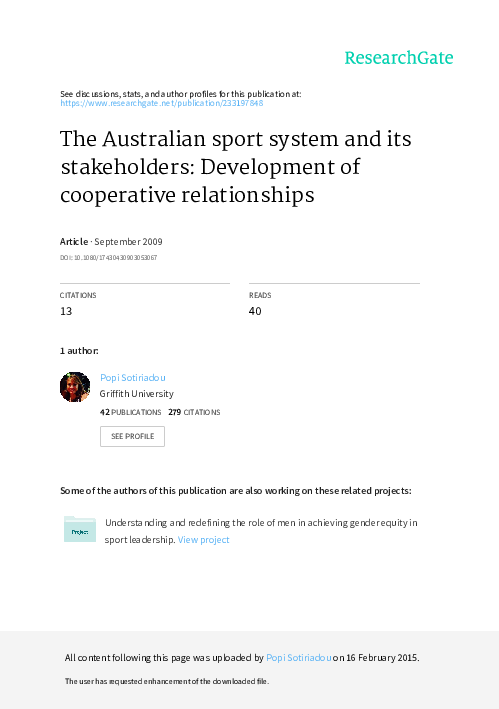 (PDF) The Australian sport system and its stakeholders: Development of ...